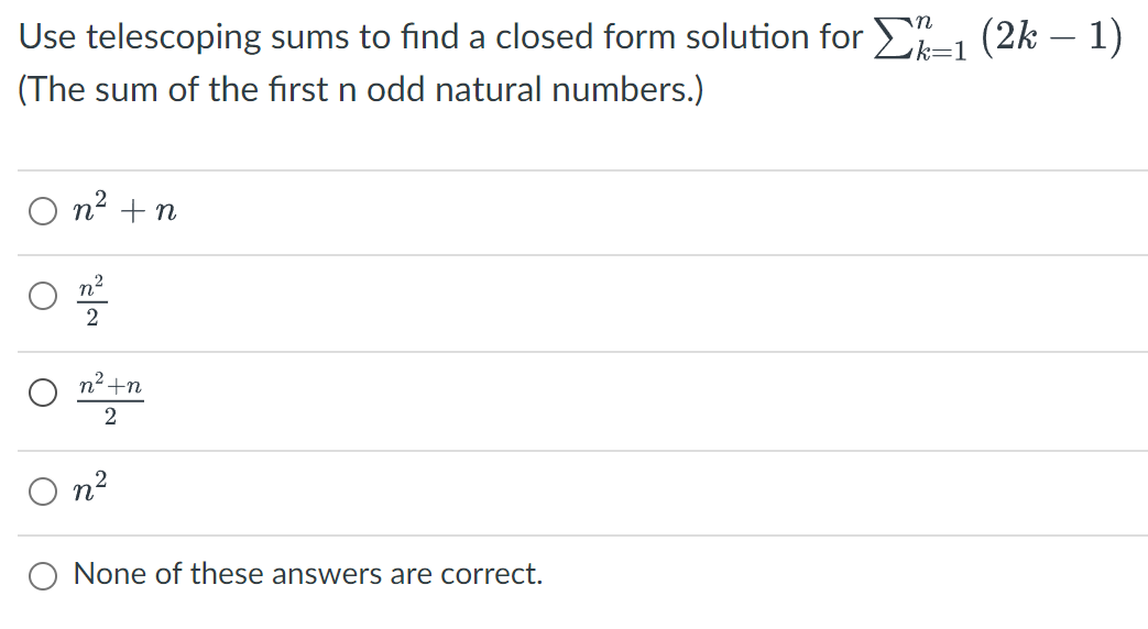 Solved Use telescoping sums to find a closed form solution | Chegg.com