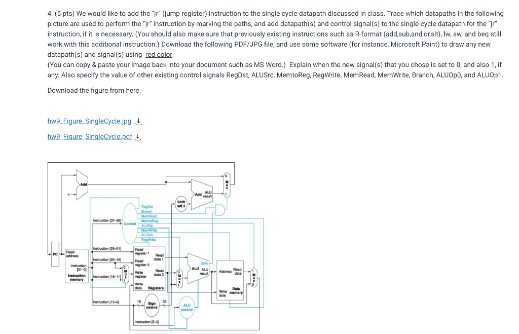 Solved 4. (5 pts) We would like to add the "ir" (jump | Chegg.com