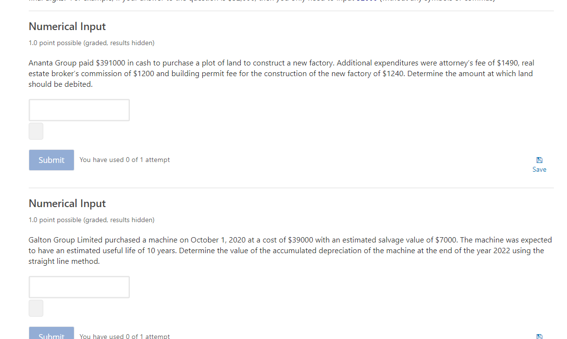 Solved Numerical Input 1.0 point possible (graded, results | Chegg.com
