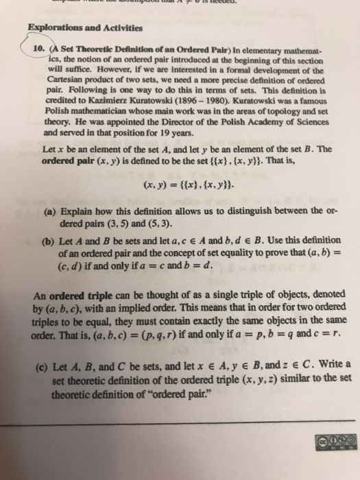 Solved In elementary mathematics, the notion of an ordered | Chegg.com