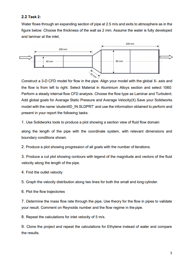 2.2 Task 2: Water flows through an expanding section | Chegg.com