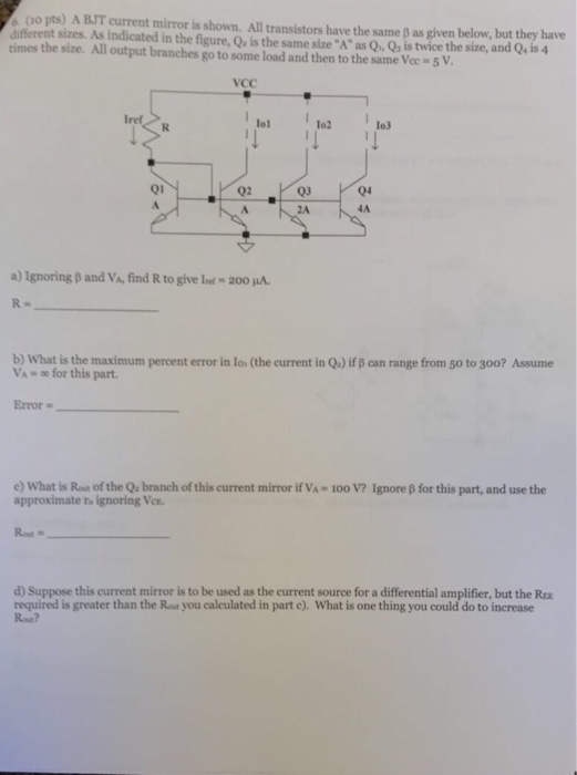 Solved A BJT current mirror is shown. All transistors have | Chegg.com