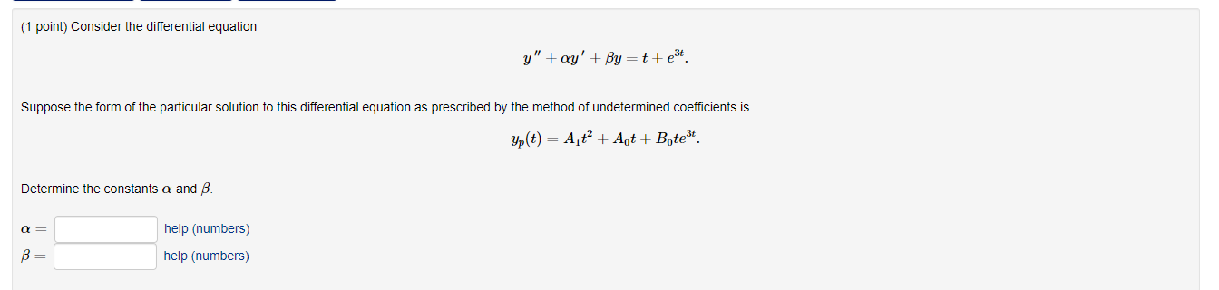 Solved (1 point) Consider the differential equation y" +ay' | Chegg.com