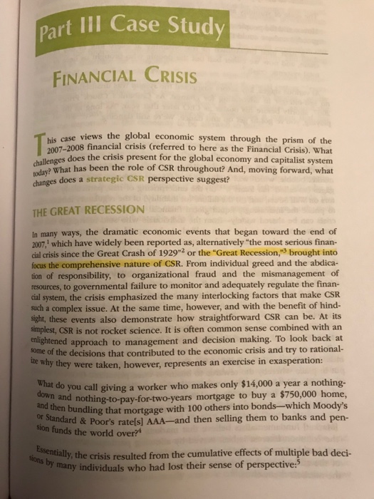 Solved Part III Case Study FINANCIAL CRISIS views the global | Chegg.com
