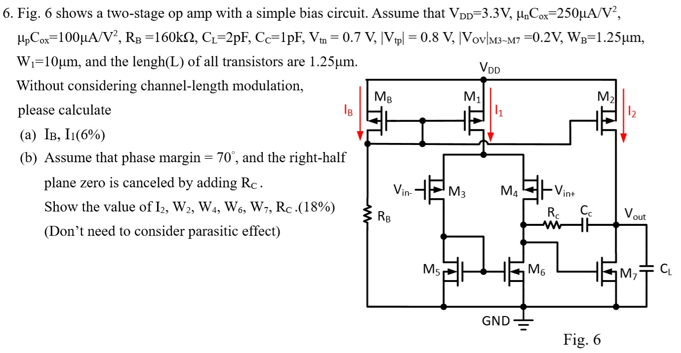 6. Fig. 6 shows a two-stage op amp with a simple bias | Chegg.com