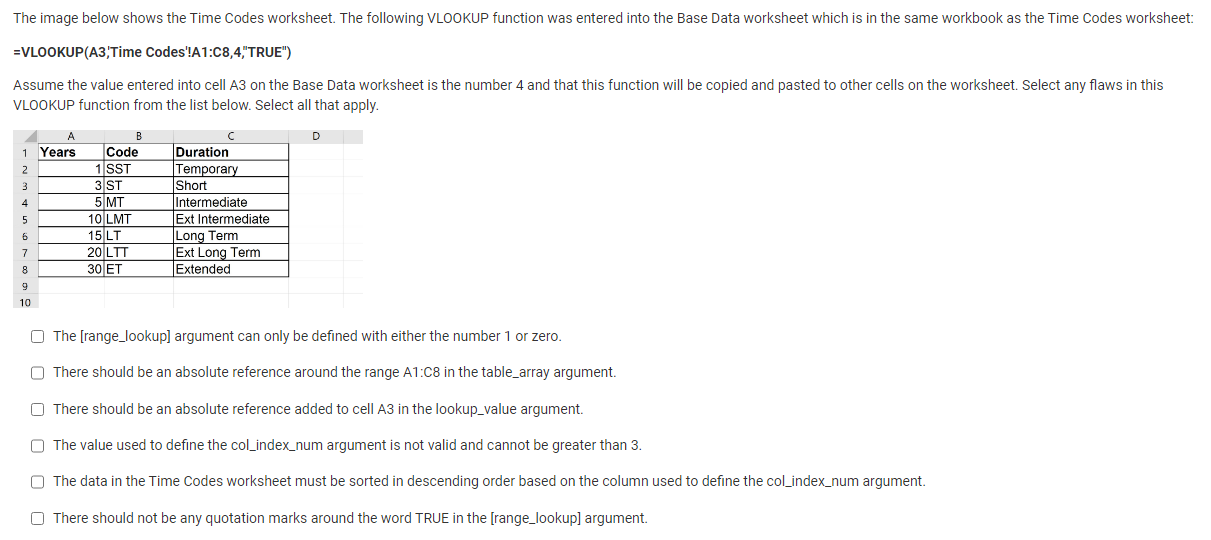 Solved The image below shows the Time Codes worksheet. The | Chegg.com