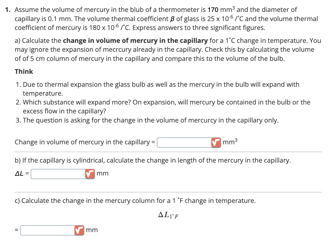 Solved 1. Assume the volume of mercury in the blub of a | Chegg.com