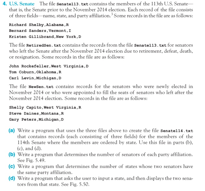 Solved . U.S. Senate The file Senate113.txt contains the | Chegg.com