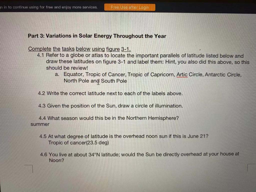 1. The overhead noon Sun is located at the equator on | Chegg.com