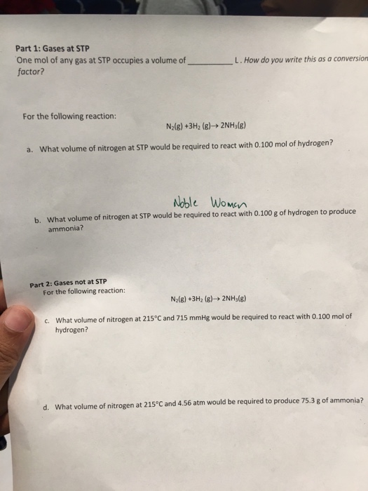 Solved One mol of any gas at STP occupies a volume of ___ L. | Chegg.com