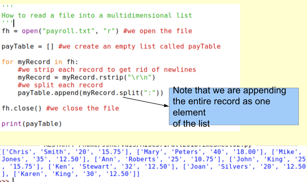 Solved How to read a file into a multidimensional list fh | Chegg.com