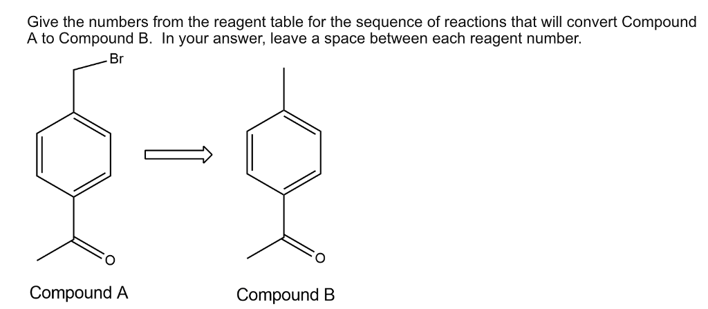 Solved Give the numbers from the reagent table for the | Chegg.com