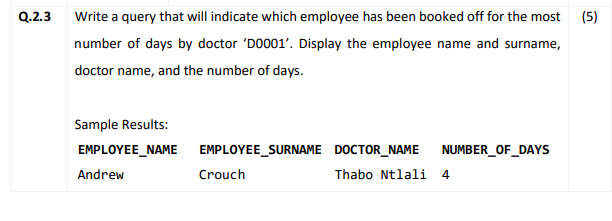 (5) Q.2.3 Write a query that will indicate which | Chegg.com