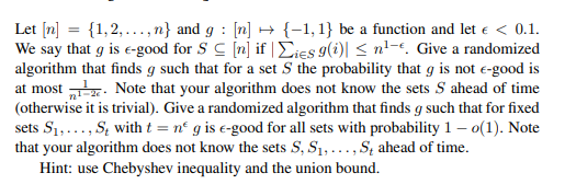 Solved Let [n]={1,2,…,n} and g:[n]↦{−1,1} be a function and | Chegg.com