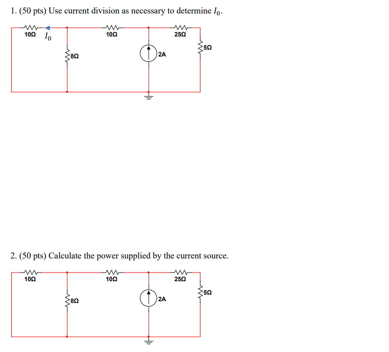 Solved 1. (50 pts) Use current division as necessary to | Chegg.com