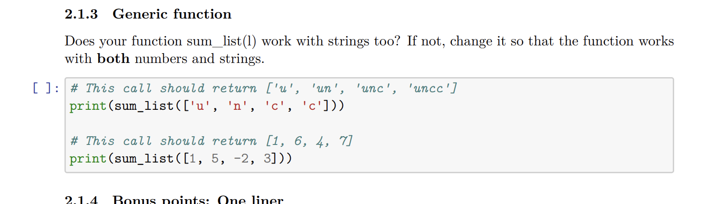 Solved 2.1.3 Generic function Does your function sum_list(1) | Chegg.com