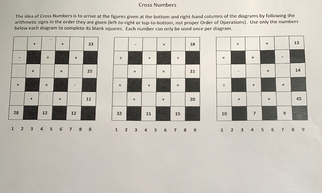 Cross Numbers The idea of Cross Numbers is to arrive | Chegg.com