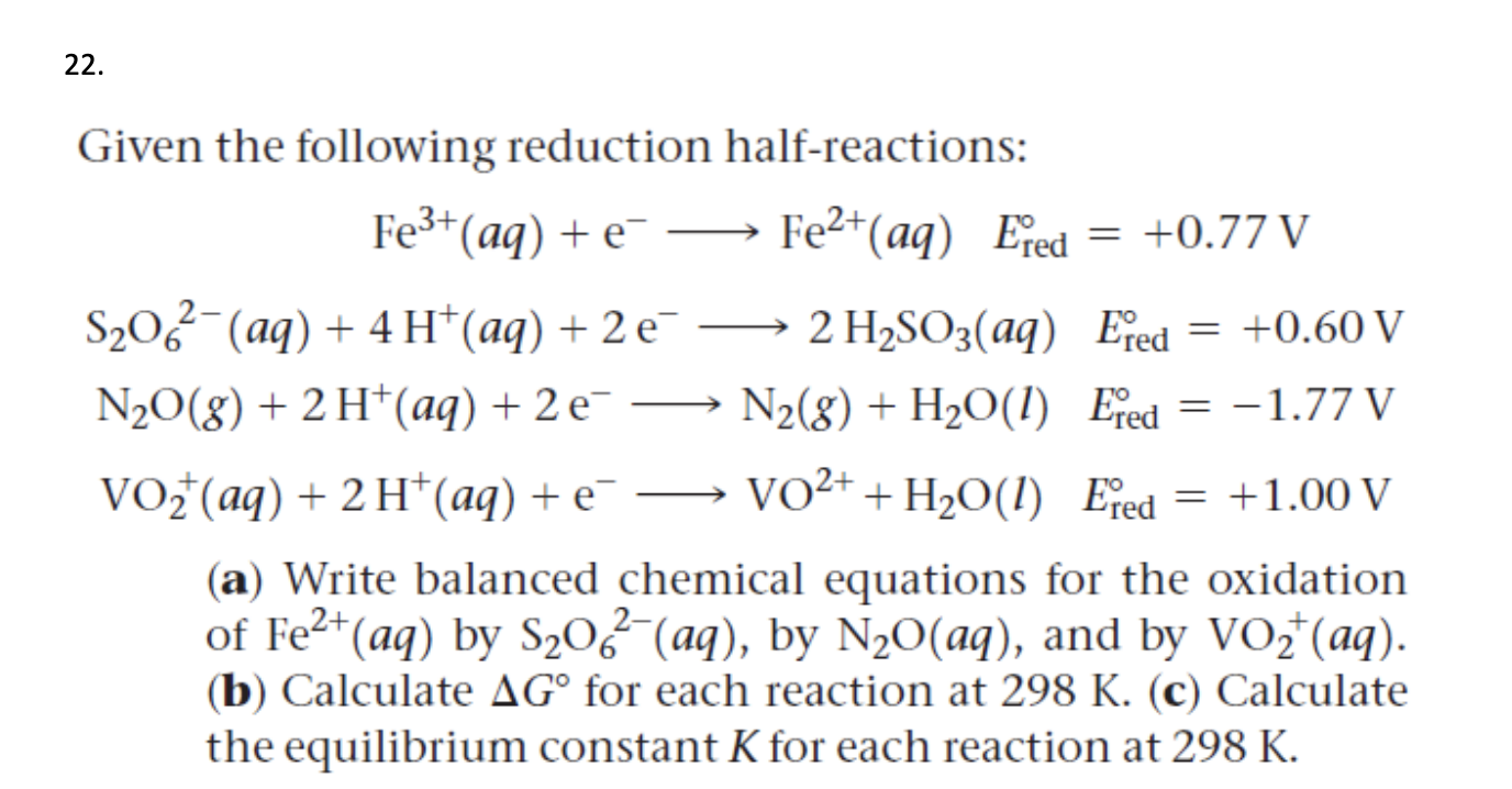 Solved Given The Following Reduction Half Reactions [