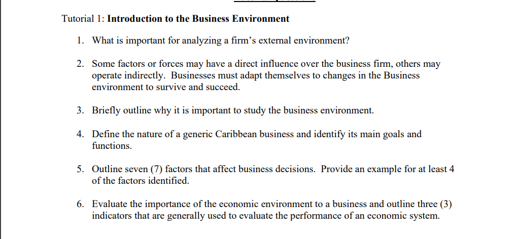 Solved Tutorial 1: Introduction to the Business Environment | Chegg.com