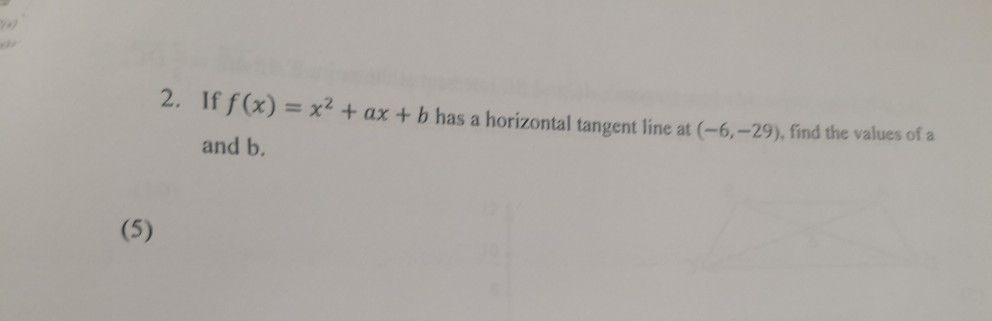 Solved 2. If f(x) = x2 + ax + b has a horizontal tangent | Chegg.com