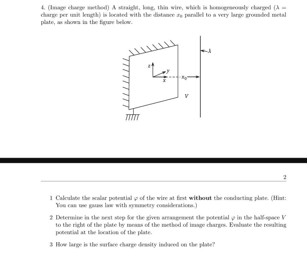 Solved (Image charge method) A straight, long, thin wire, | Chegg.com
