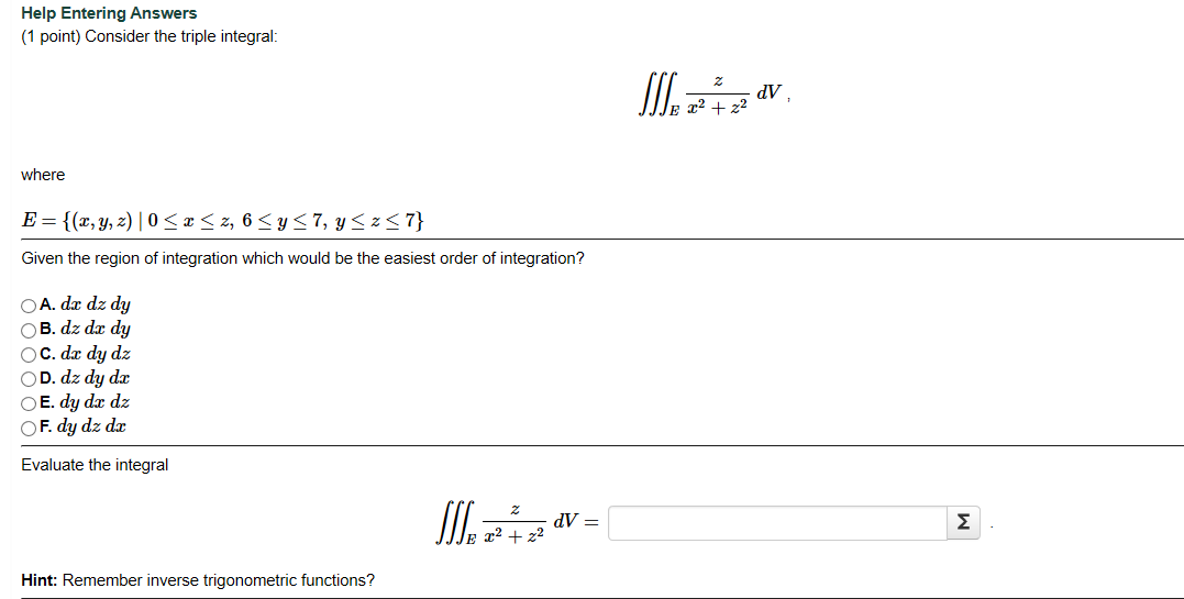 Solved Help Entering Answers (1 point) Consider the triple | Chegg.com