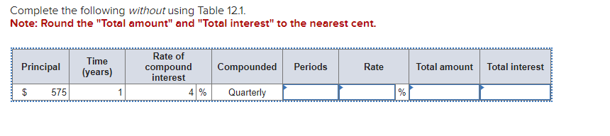 Complete the following without using Table 12.1. | Chegg.com