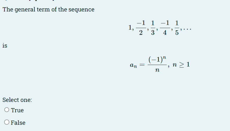 Solved The general term of the sequence 1,2−1,31,4−1,51,… is | Chegg.com