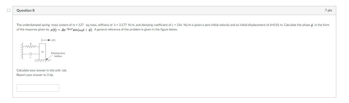 Solved Question 8 7 pts The underdamped spring-mass system | Chegg.com