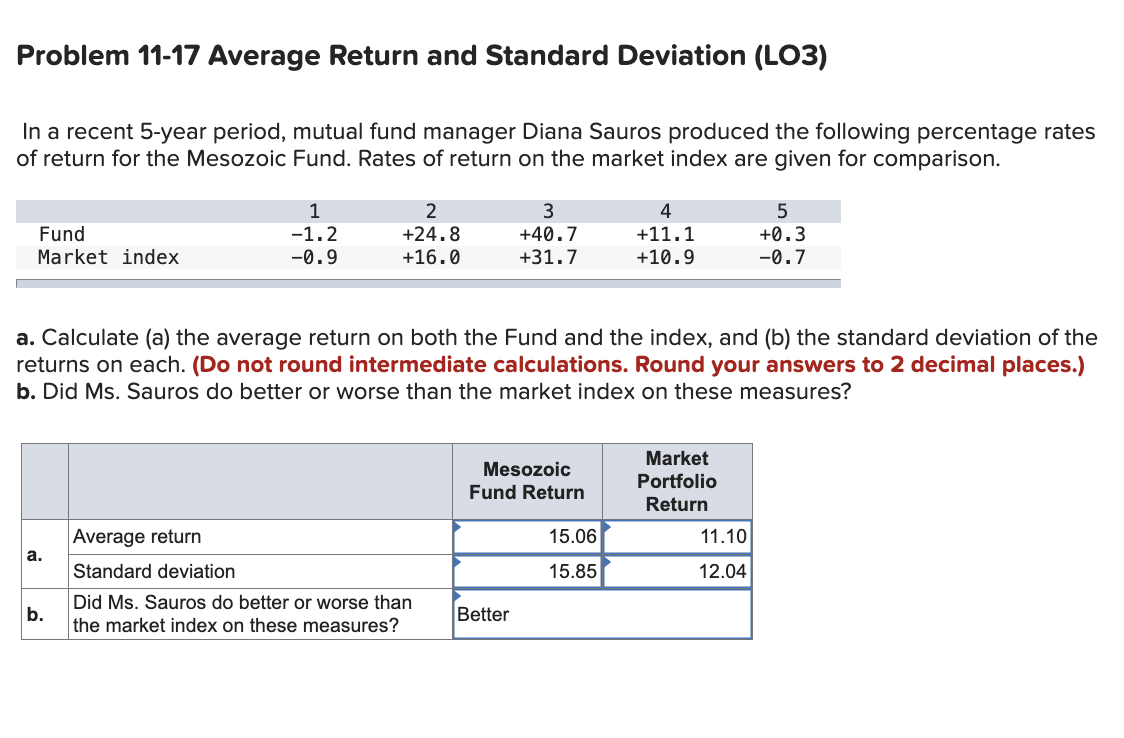 Solved Problem 11-17 ﻿Average Return and Standard Deviation | Chegg.com