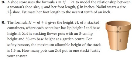 Solved 9. A shoe store uses the formula s = 3f - 21 to model | Chegg.com