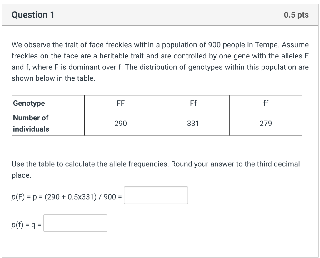 Solved We observe the trait of face freckles within a | Chegg.com