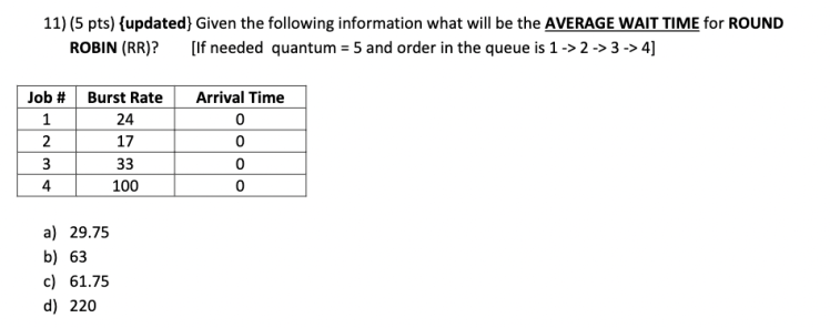 Solved 11) (5 pts) \{updated\} Given the following | Chegg.com