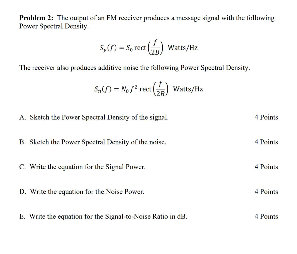 Solved Problem 2: The output of an FM receiver produces a | Chegg.com