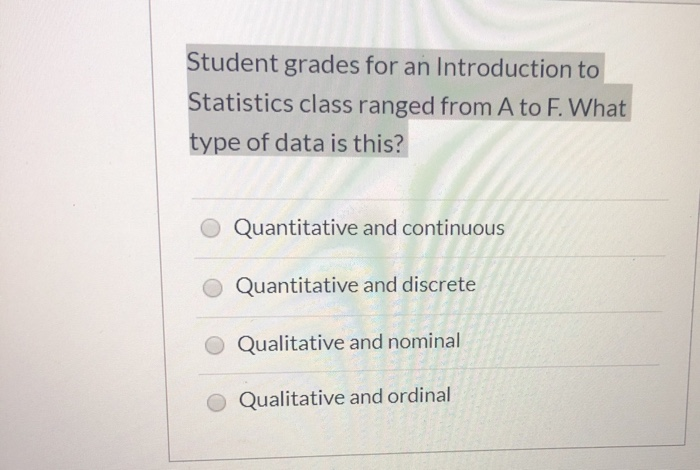 Solved Student grades for an Introduction to Statistics | Chegg.com