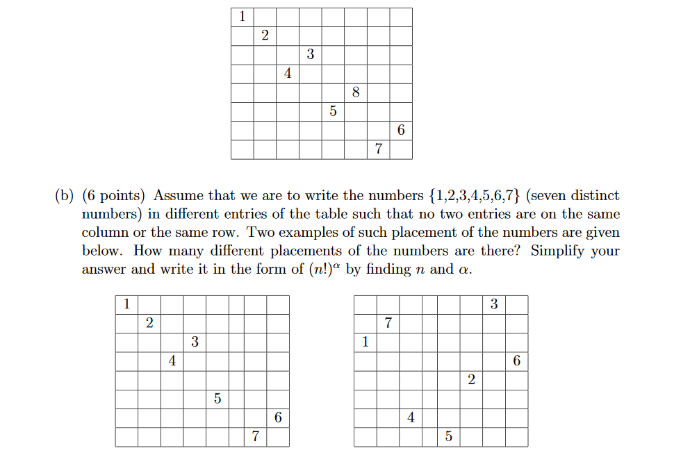 (18 points) Combinatorics. Consider the table shown | Chegg.com