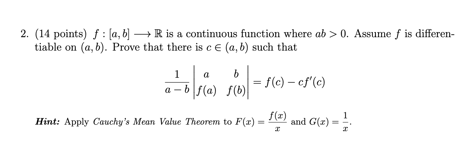 Solved 2. (14 points) f:[a,b] R is a continuous function | Chegg.com