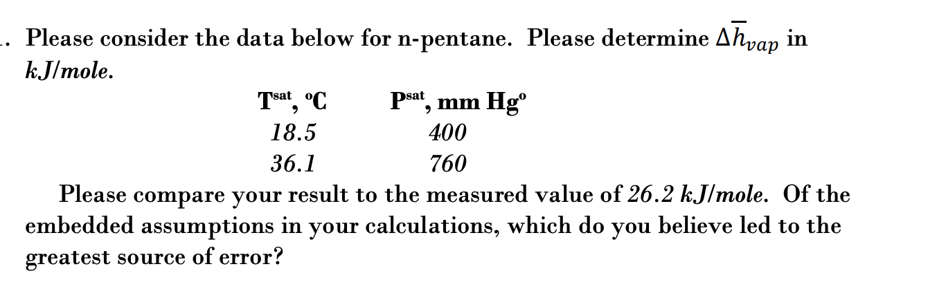Solved . Please consider the data below for n-pentane. | Chegg.com