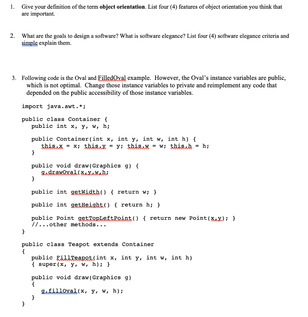 Solved 1. Give your definition of the term object | Chegg.com
