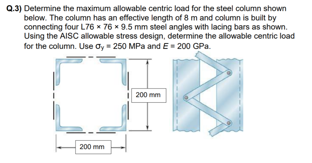 Solved Q.3) Determine the maximum allowable centric load for | Chegg.com
