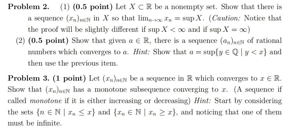 Solved Problem 2. (1) (0.5 point) Let X CR be a nonempty | Chegg.com