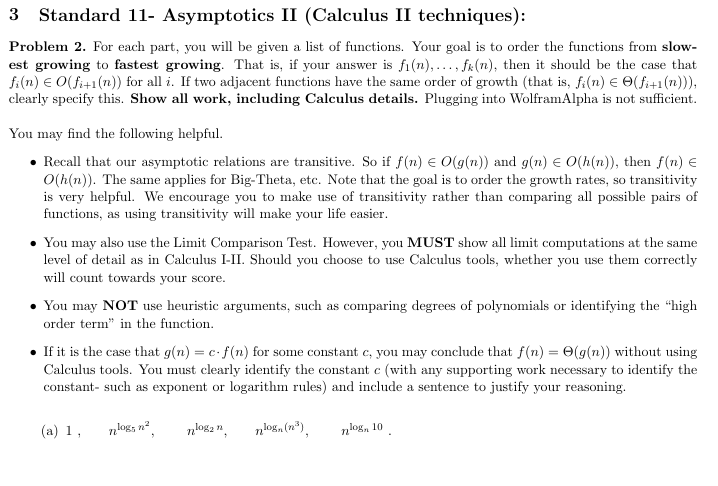Solved 3 Standard 11- Asymptotics II (Calculus II | Chegg.com