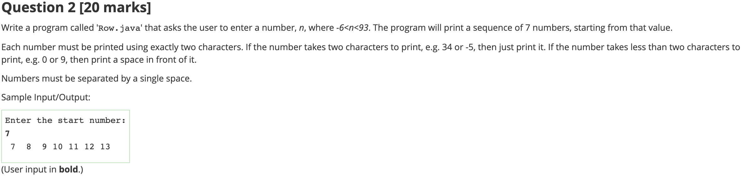 Solved Write A Program Called Row Java That Asks The User 3096