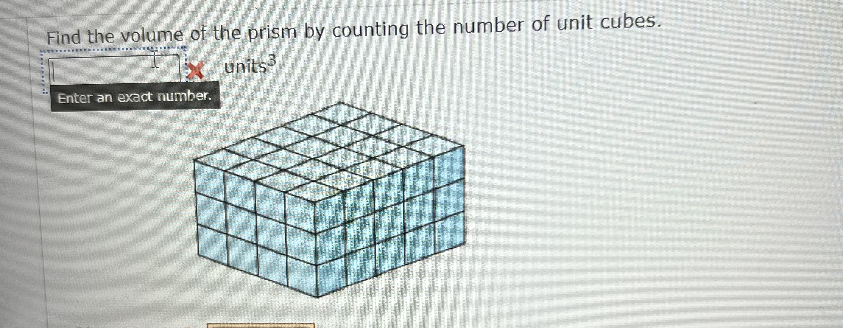 Solved Find the volume of the prism by counting the number | Chegg.com
