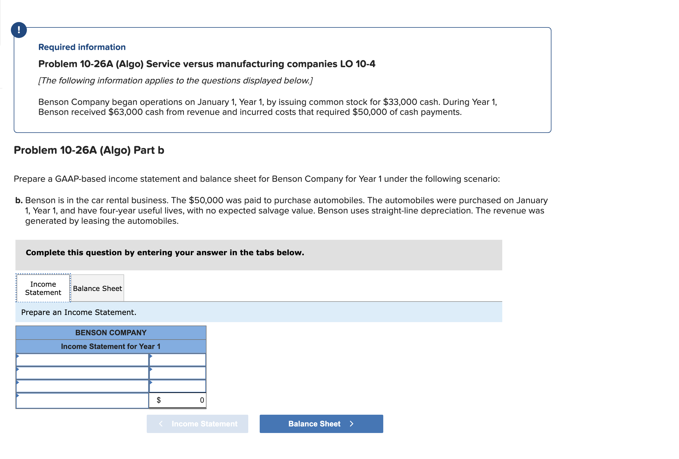 Solved Required information Problem 10-26A (Algo) Service | Chegg.com