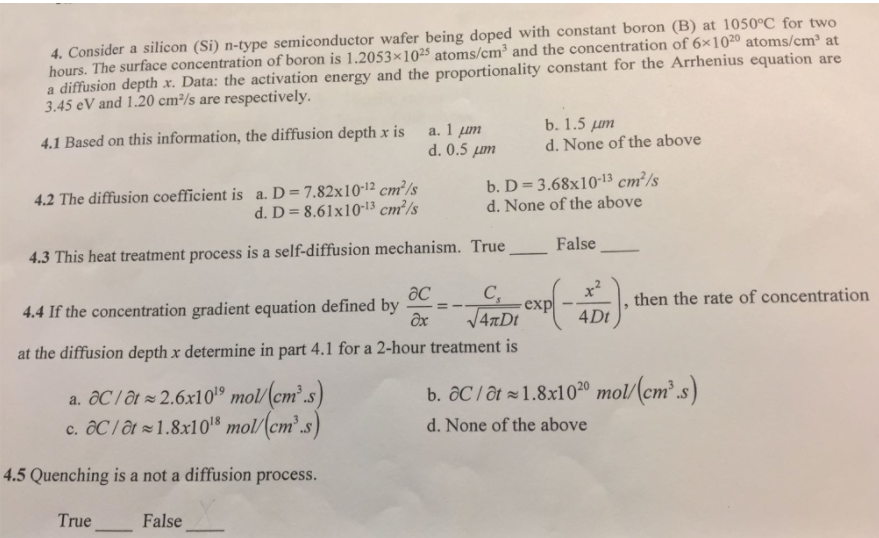 Solved 4. Consider a silicon (Si) n-type semiconductor wafer | Chegg.com