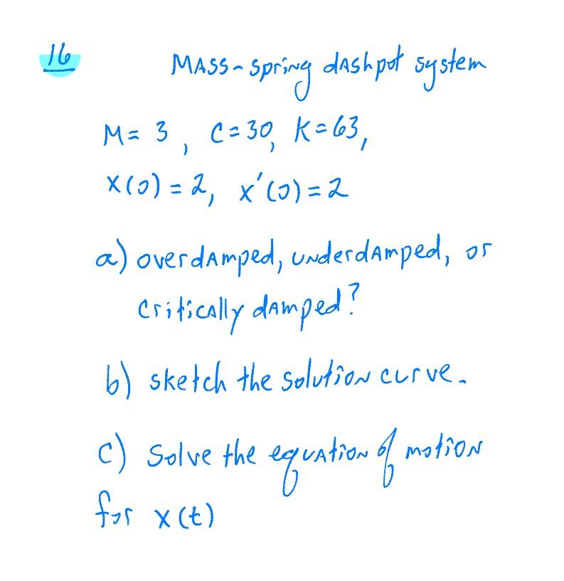 Solved Mass-spring dashpot system | Chegg.com
