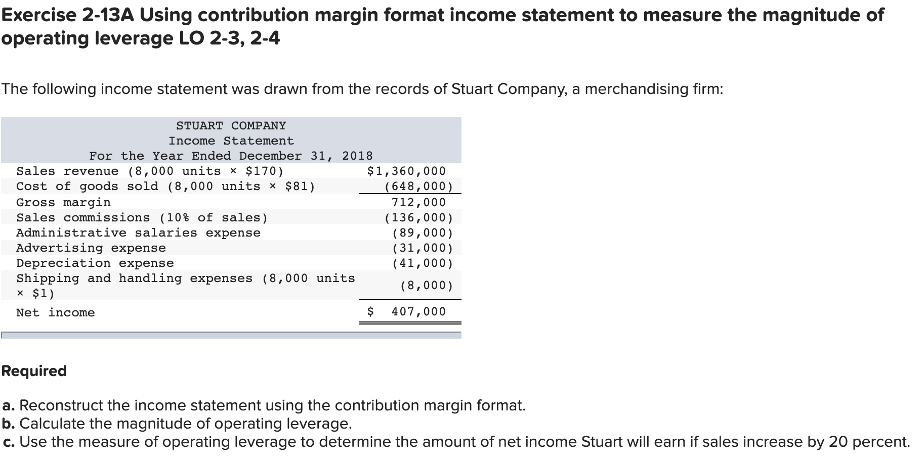 Solved Exercise 2-13A Using contribution margin format | Chegg.com