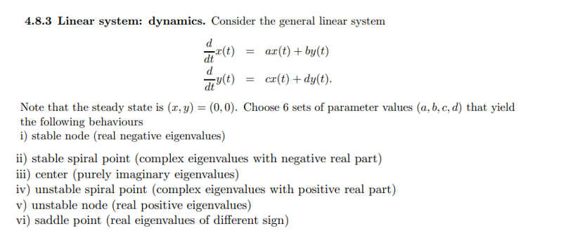 Solved 4.8.3 Linear system: dynamics. Consider the general | Chegg.com