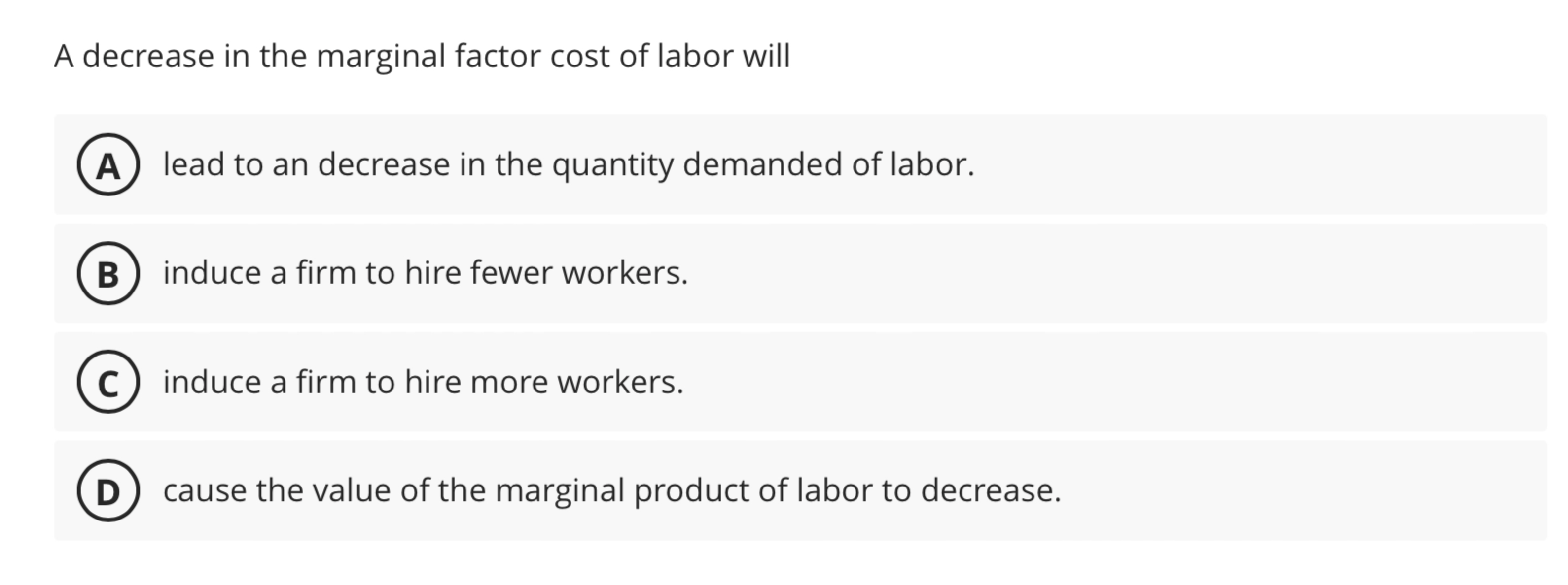Solved A decrease in the marginal factor cost of labor | Chegg.com